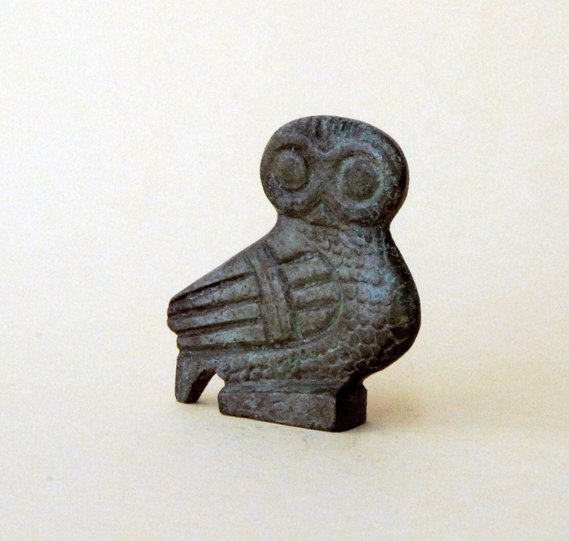 Small Bronze Flat Owl, Ancient Greek Bird of Wisdom Goddess Athena ...