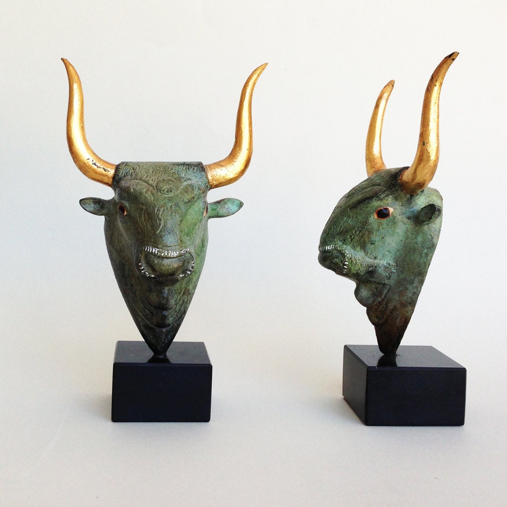 Greek Minoan Bull Statue, Bullhead Bronze Sculpture, Greek Mythology ...