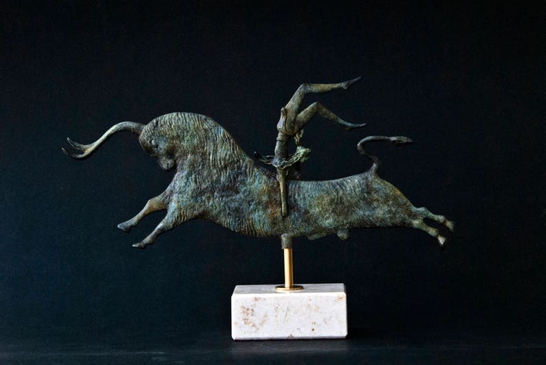 Greek Minoan Bull Leaping Bronze Statue Crete Museum Replica - Etsy