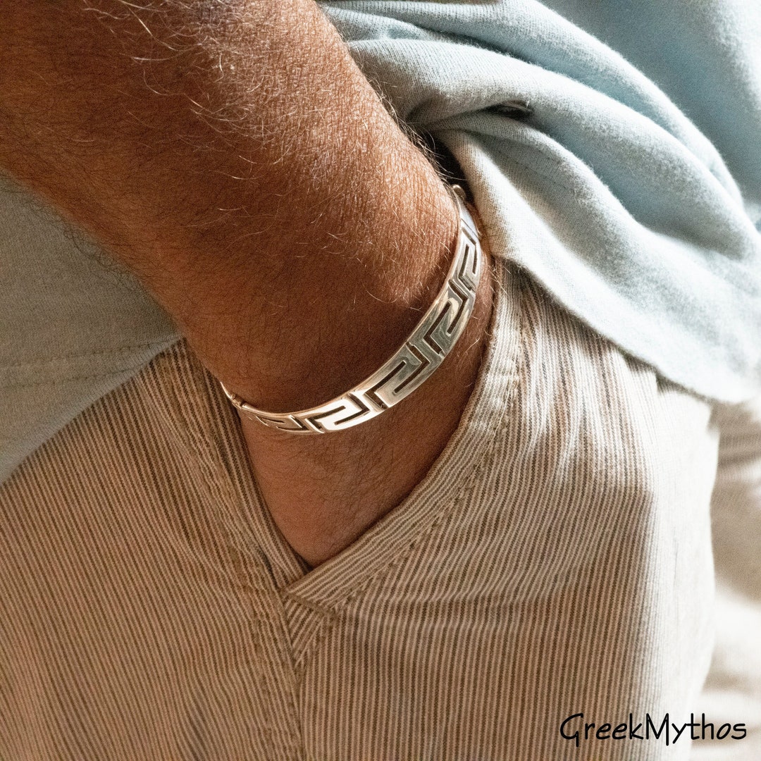 Greek Key Sterling Silver Bangle Bracelet, Men and Women Band Bracelet ...