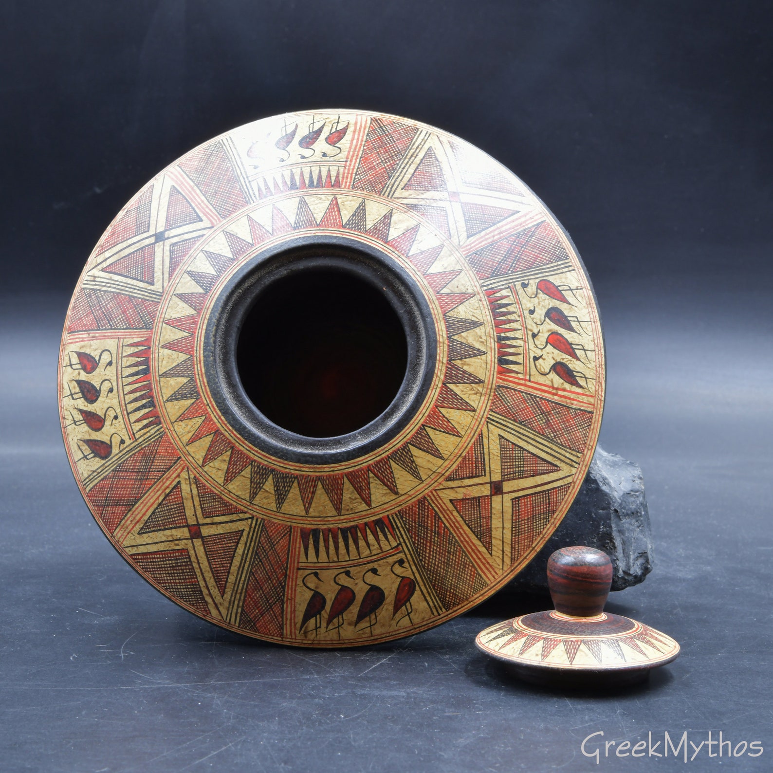 Ancient Minoan Vase With Lid, Terracotta Container Hand-painted in ...