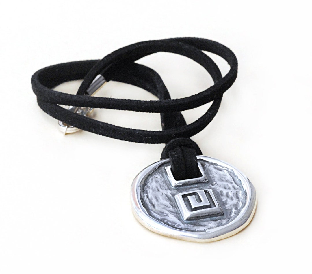 Sterling Silver Pendant With Greek Key on Black Leather Necklace ...