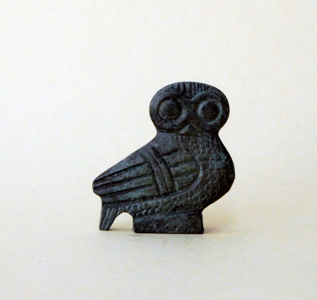 Small Bronze Flat Owl Ancient Greek Bird of Wisdom Goddess - Etsy