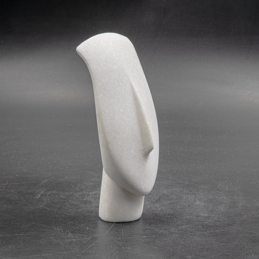Cycladic Figurine Head Statue Handsculpted in White Marble, Minimalist ...