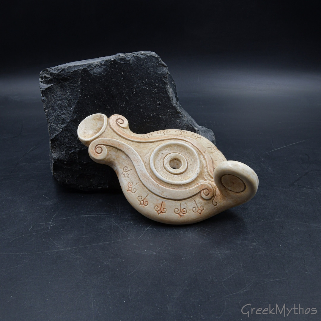 Ancient Greek Oil Lamp With Spiral and Floral Decoration, Museum ...