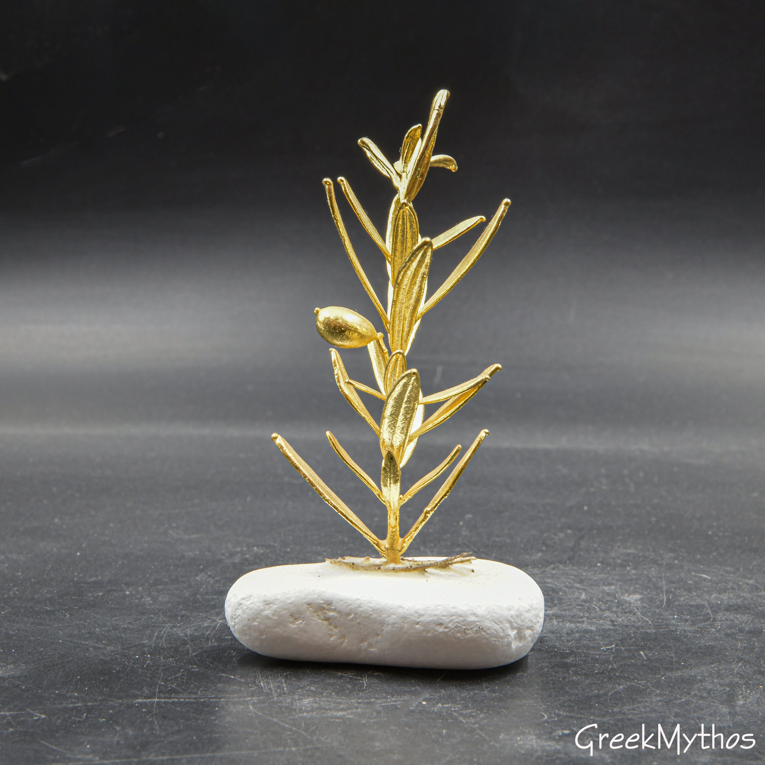 Gold Olive Tree Branch on White Marble, Real Natural Olive Tree Branch ...