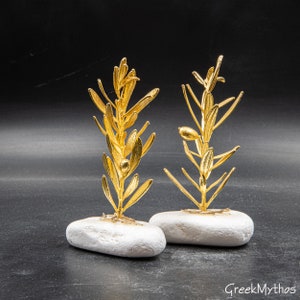 Gold Olive Tree Branch on White Marble, Real Natural Olive Tree Branch ...