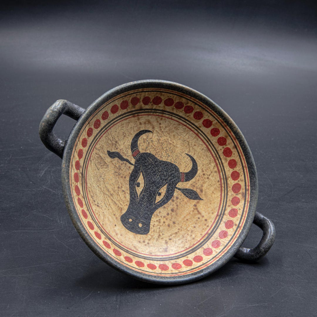 Ancient Minoan Terracotta Vessel Kylix With the Crete Sacred Bull Head ...