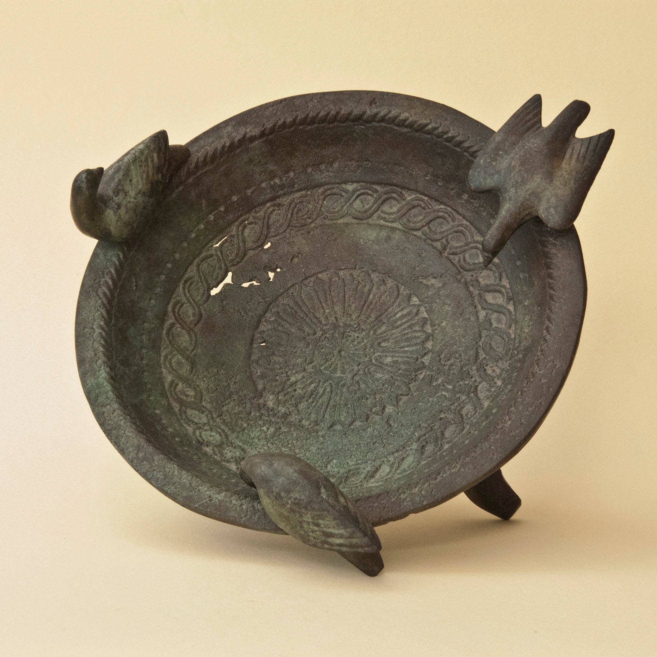 Bronze Bowl with Doves, Ancient Greek Metal Vessel Museum Replica with ...