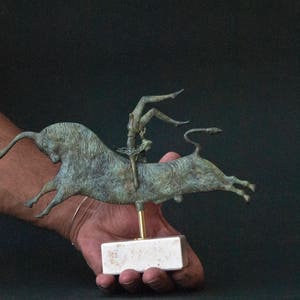 Greek Minoan Bull Leaping Bronze Statue, Crete Museum Replica Metal ...