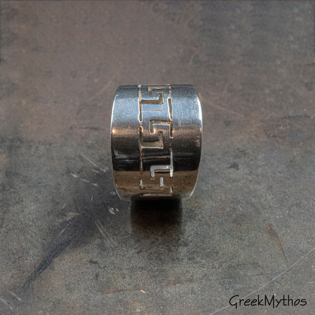 Wide Band Greek Key Ring, Sterling Silver Ring With Cut-out Greek Key ...