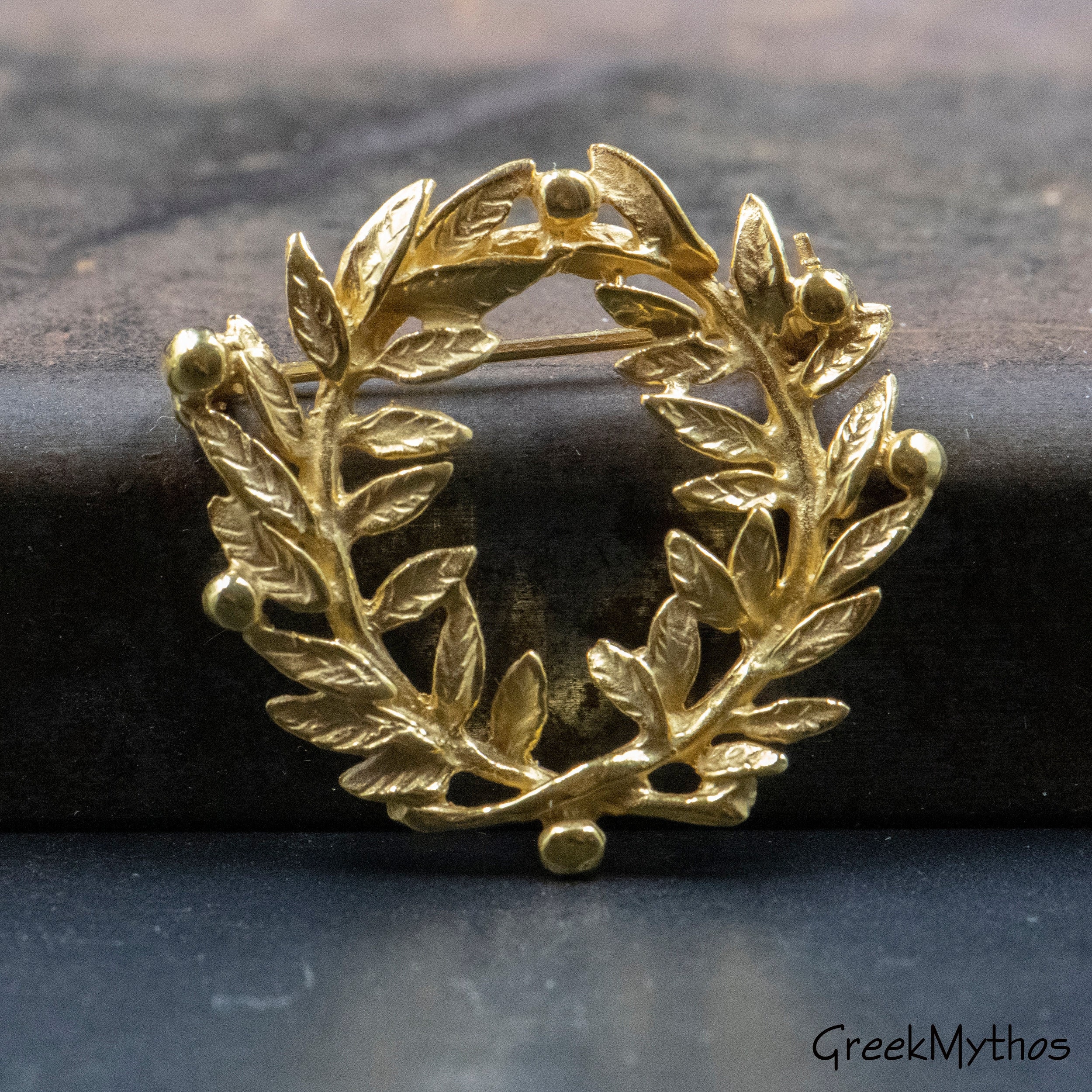 Gold Olive Wreath Brooch, Sterling Silver God-Plated Brooch, Ancient ...