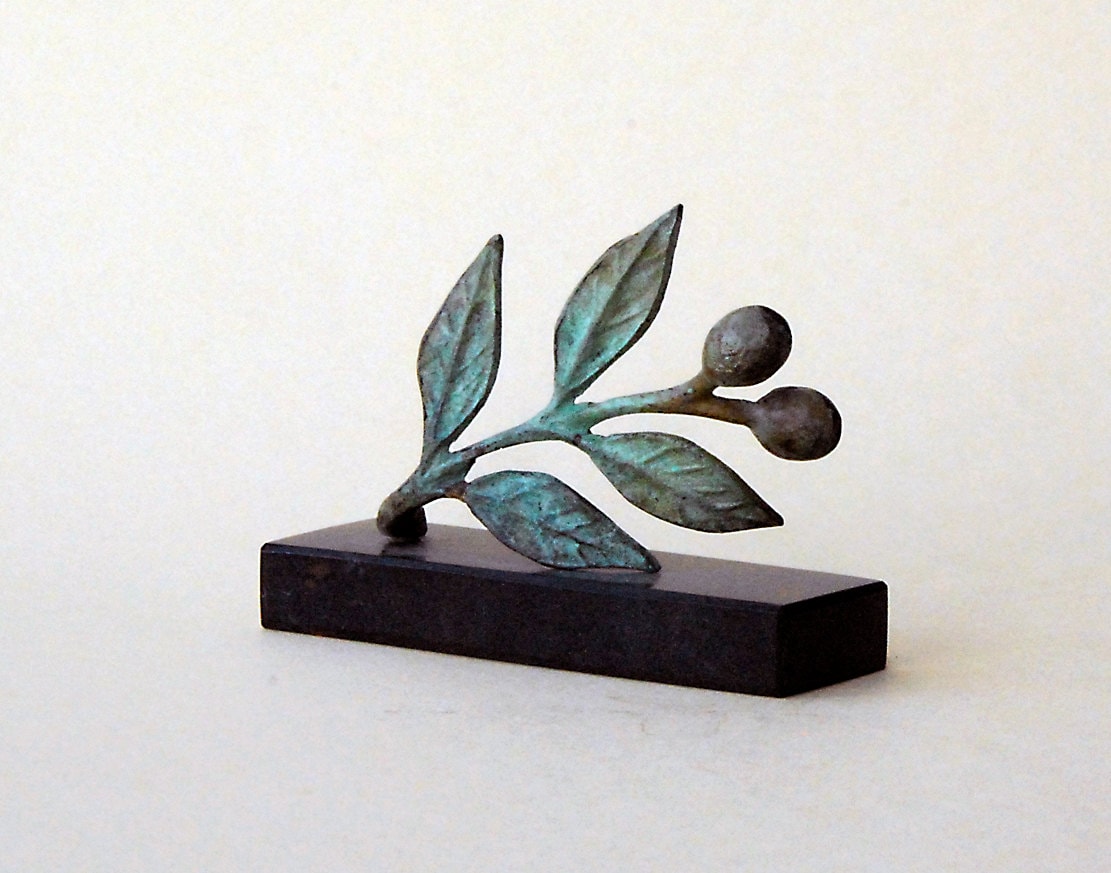 Olive Tree Branch Bronze Small Sculpture, Ancient Greece Goddess Athena ...