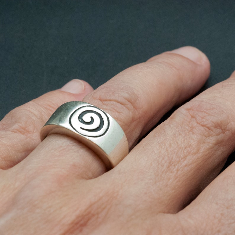 Sterling Silver Wide Band Spiral Ring, Unisex Infinity Symbol Statement ...