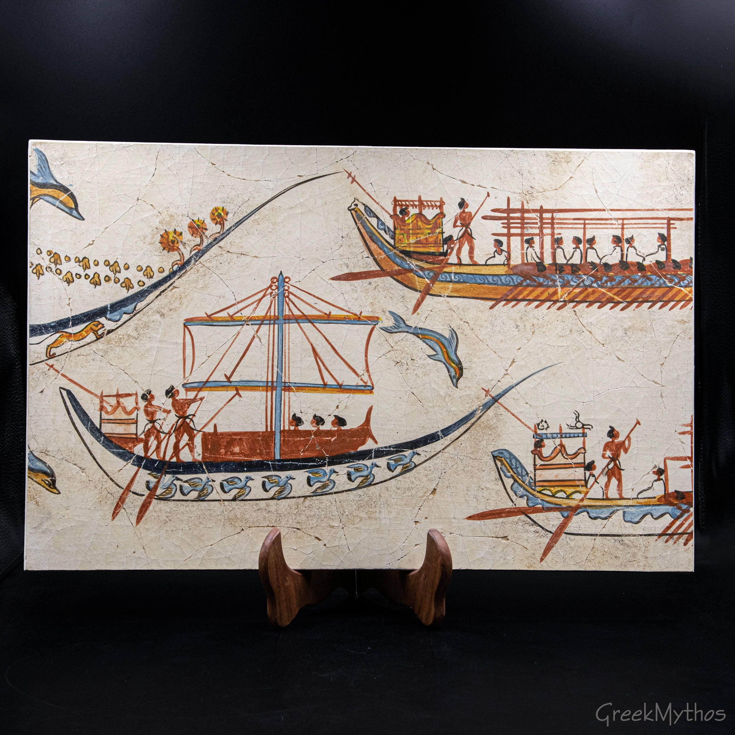 The Naval Expedition Ancient Fresco from Santorini, Hand-painted ...