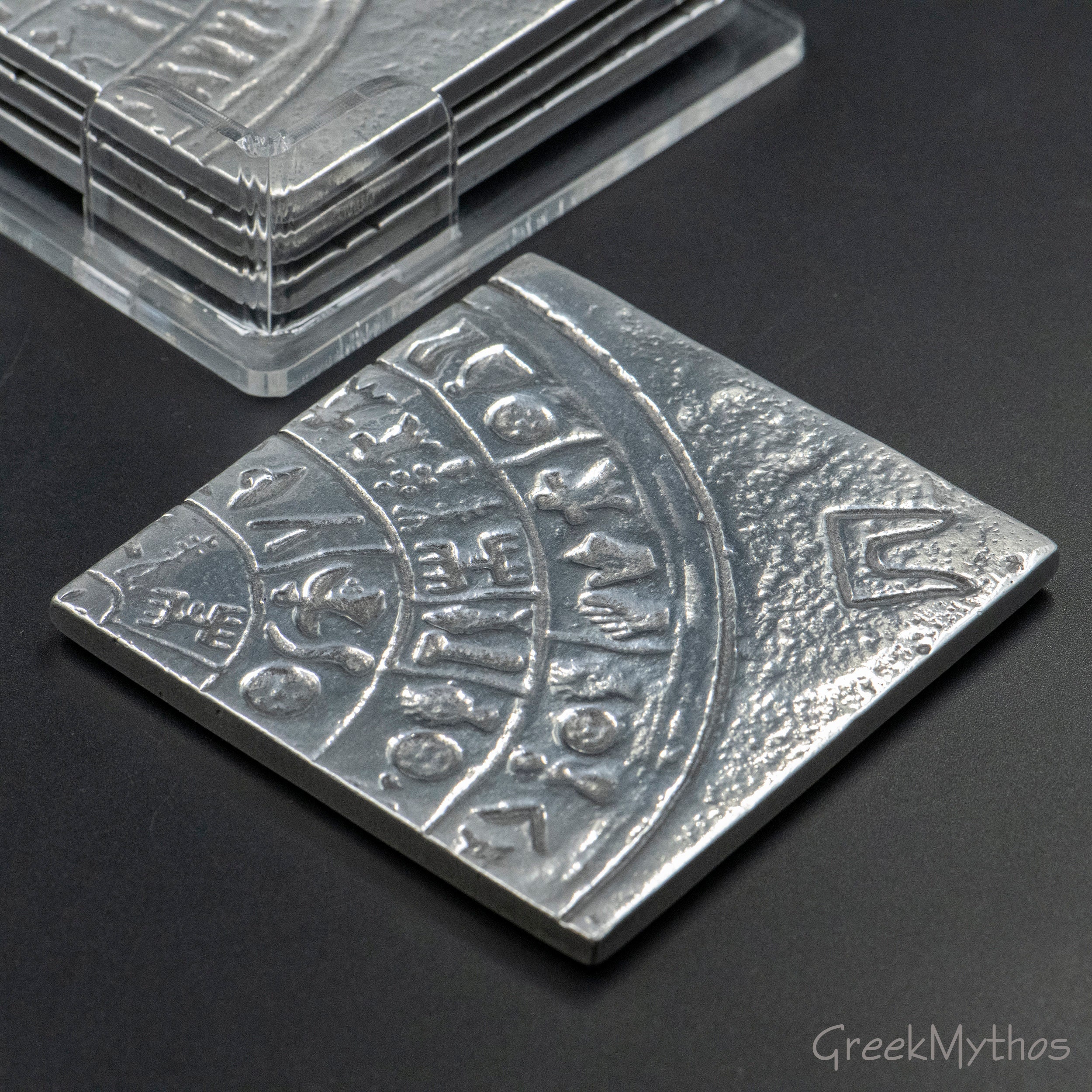 Greek Minoan Phaistos Disc Divided in a Set of 4 Coasters with Holder ...