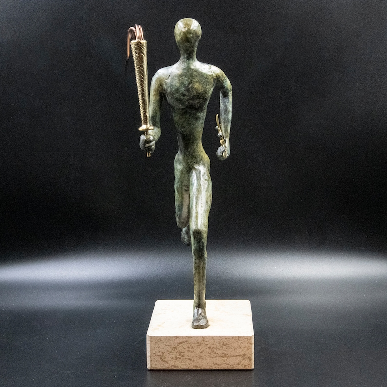 Olympic Games Torchbearer, Greek Athlete Statue Bearing Torch and Olive ...