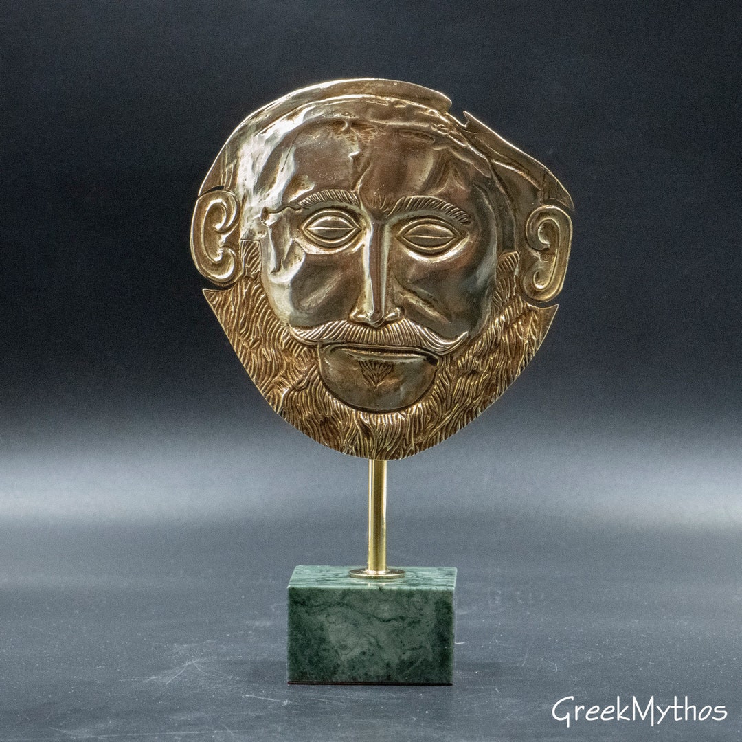 Ancient Greek Mycenean Mask of Agamemnon, 24K Gold Plated Copper Relief ...