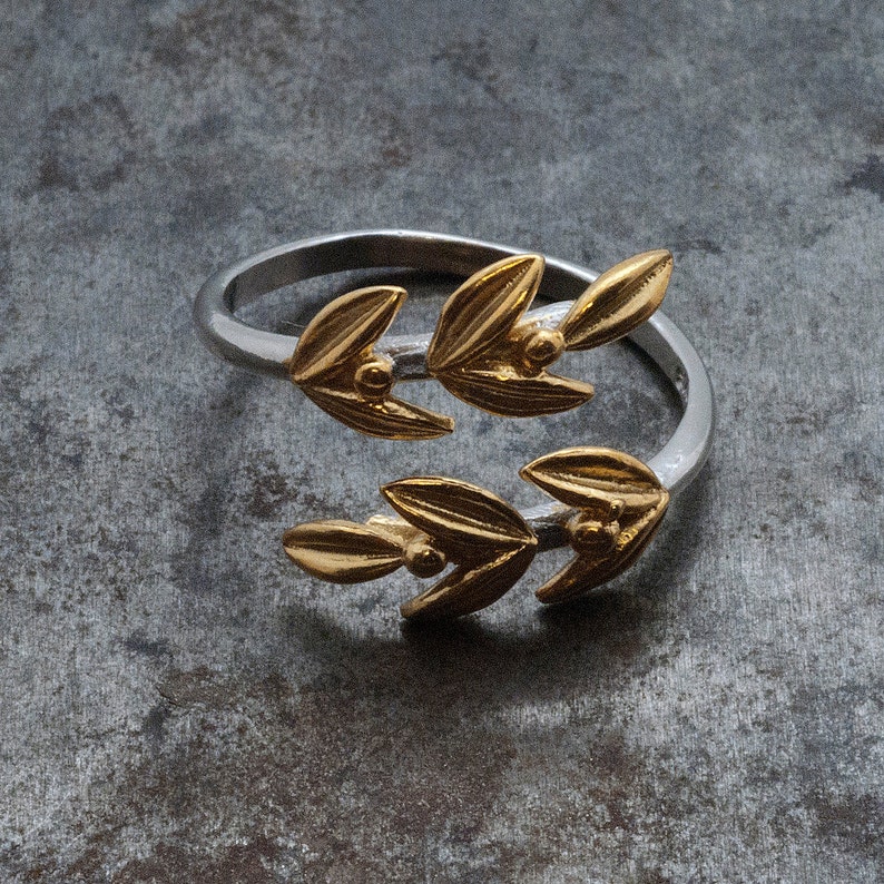 Gold Olive Leaves Ring Twisted Olive Twig Elegant Ring - Etsy
