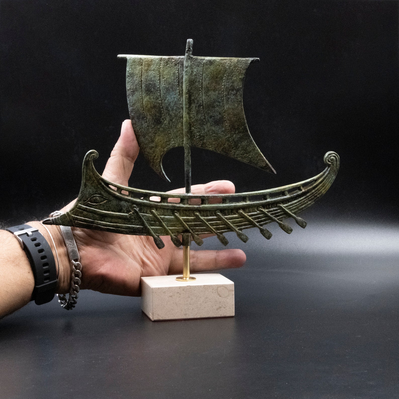Ancient Greece Bronze Ship with Oars and Sail Metal Warship | Etsy