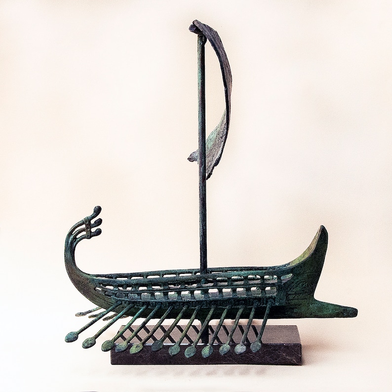 Ancient Greek Ship With Oars and Sail Bronze Warship - Etsy