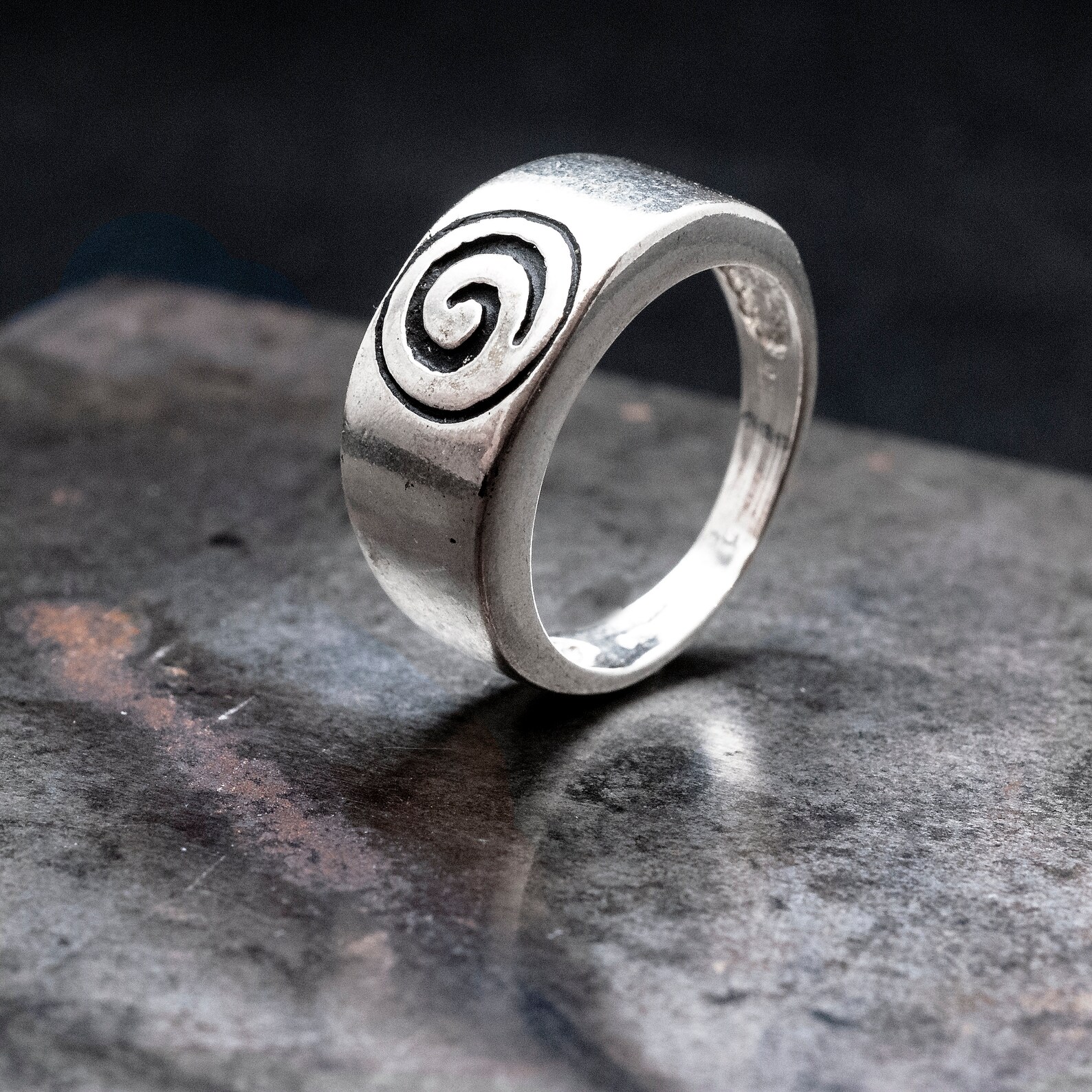 Sterling Silver Wide Band Spiral Ring, Unisex Infinity Symbol Statement ...