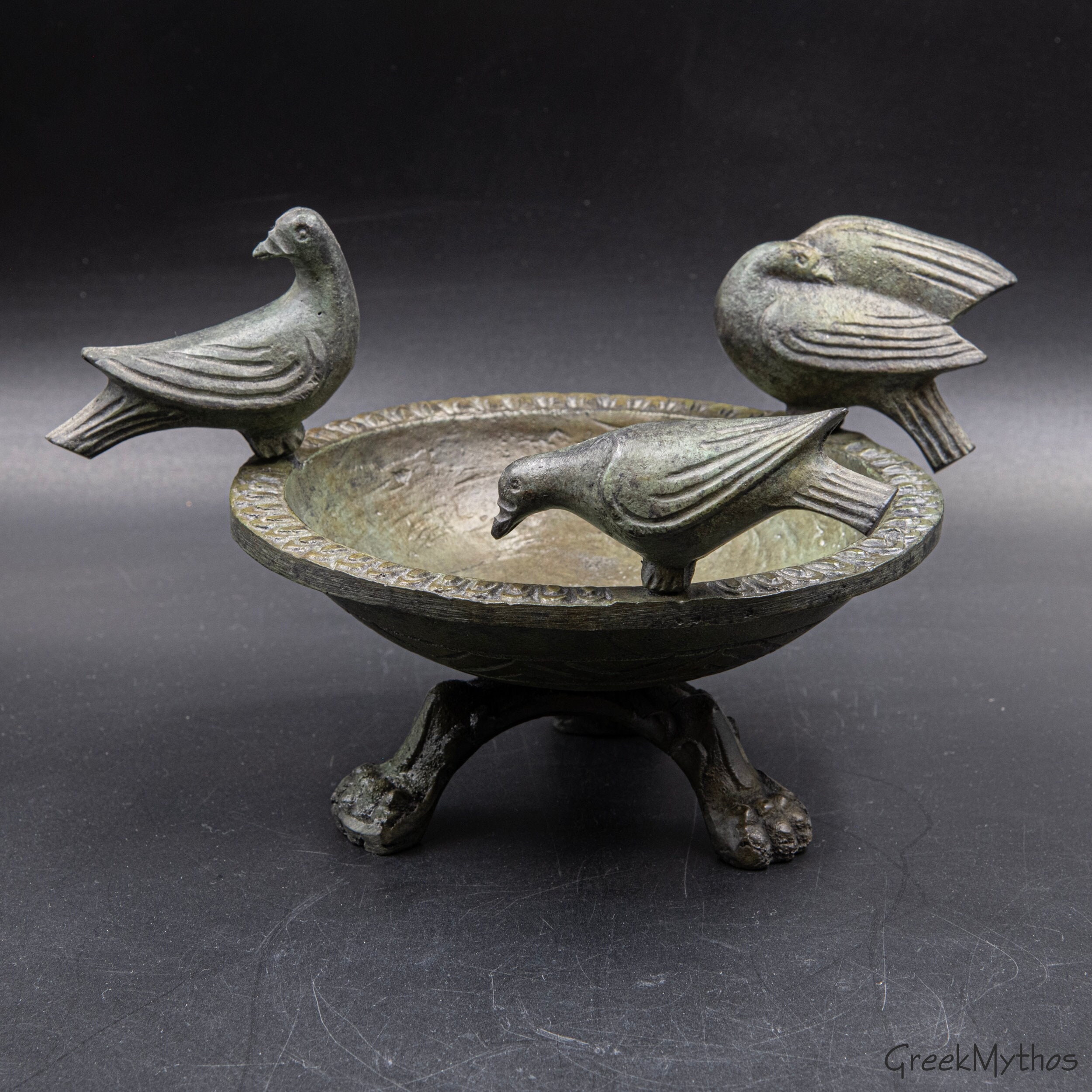 Bronze Bowl with Doves, Ancient Greece Bird Bath Vessel Museum Replica ...