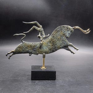 Greek Minoan Bull Leaping Bronze Statue, Crete Museum Replica Metal ...