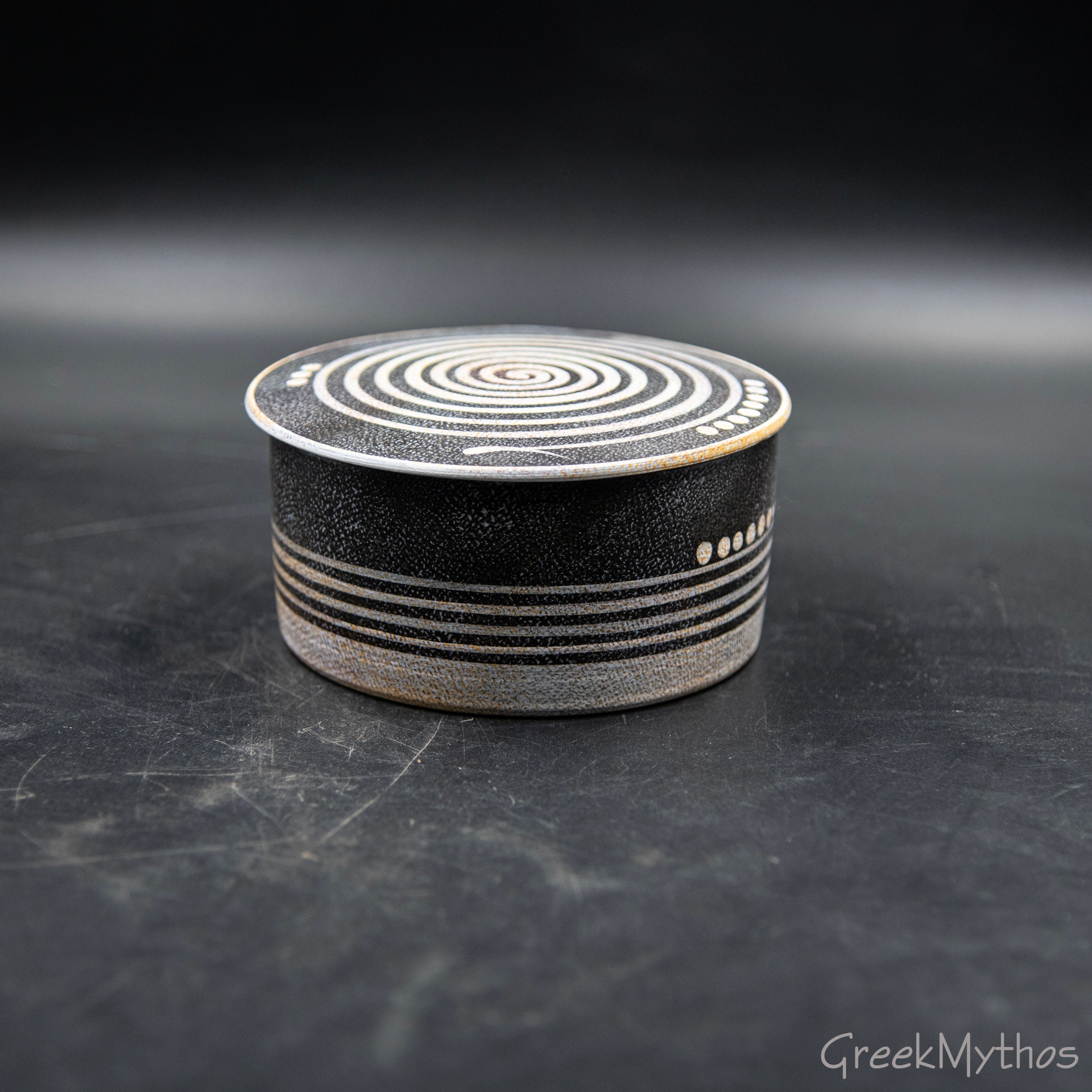 Ancient Greek Minoan Terracotta Box, Hand-Painted Black & White ...