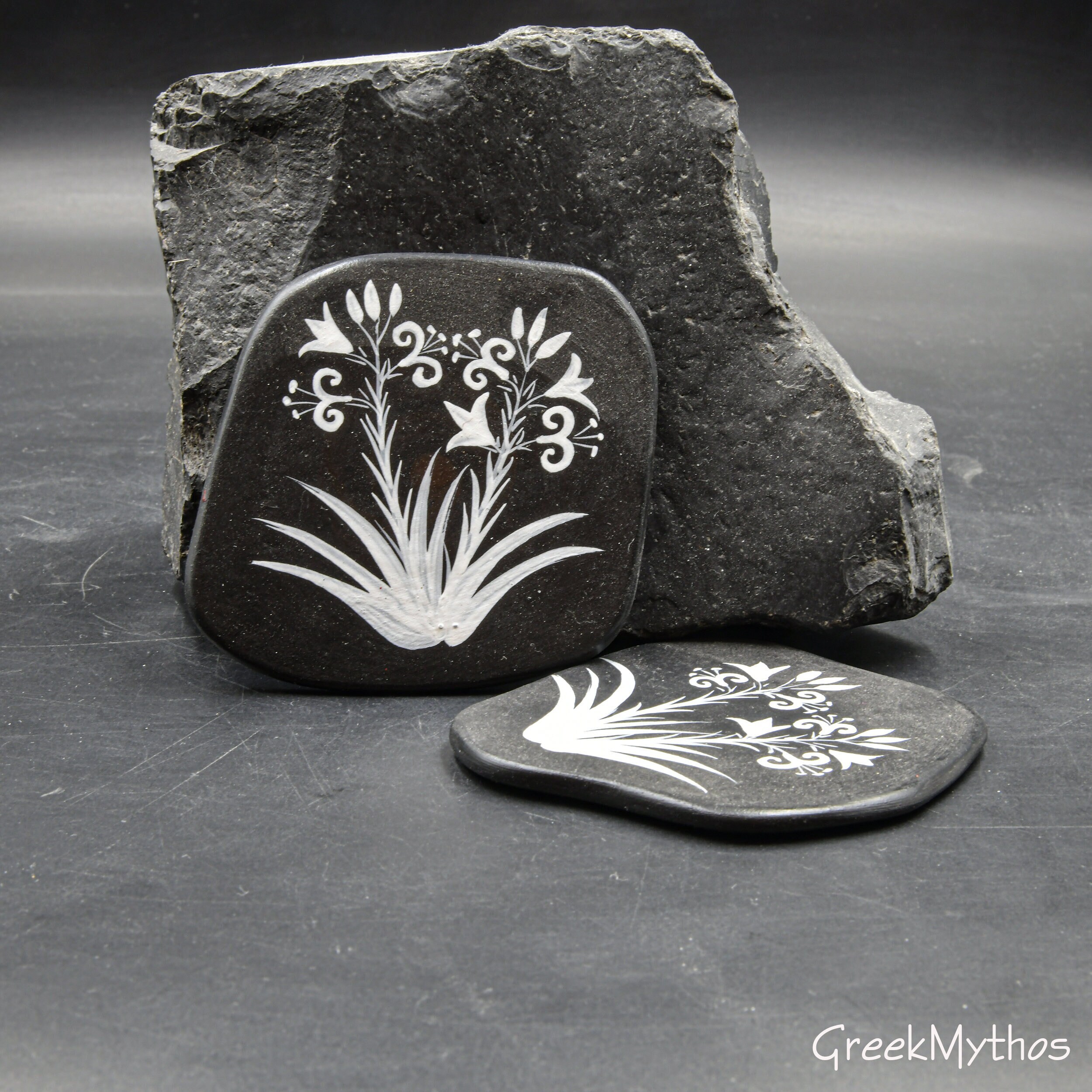Ancient Santorini Handmade Black & White Coasters with Lilies Set2 ...