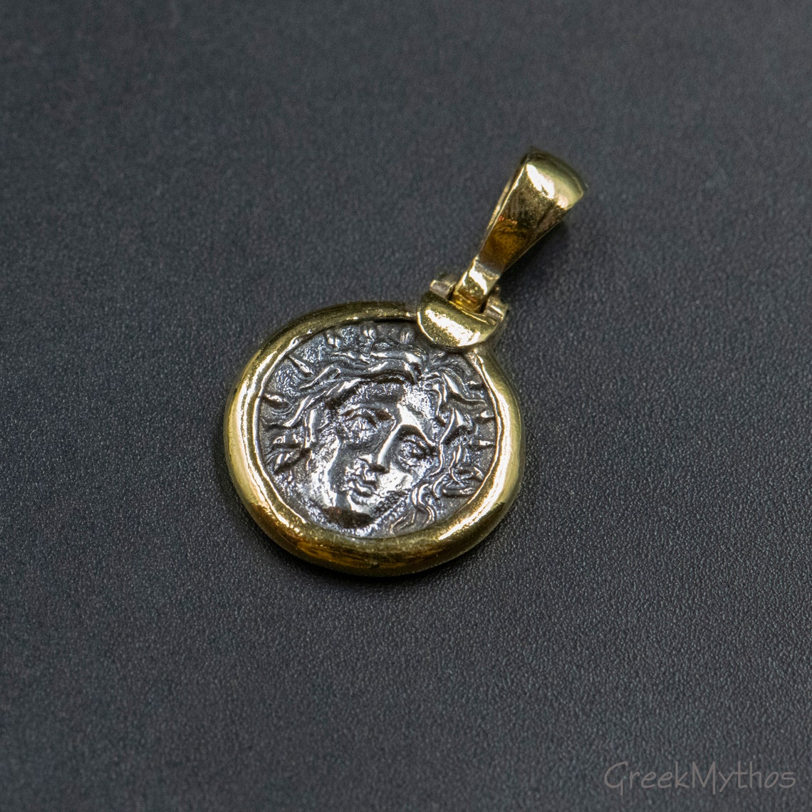 Ancient Greek Gold Coin Replica Small Pendant, Sun and Light God Apollo ...