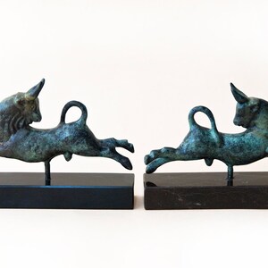 Greek Minoan Bull Bronze Sculpture, Bull in Leap Metal Sculpture, Greek ...