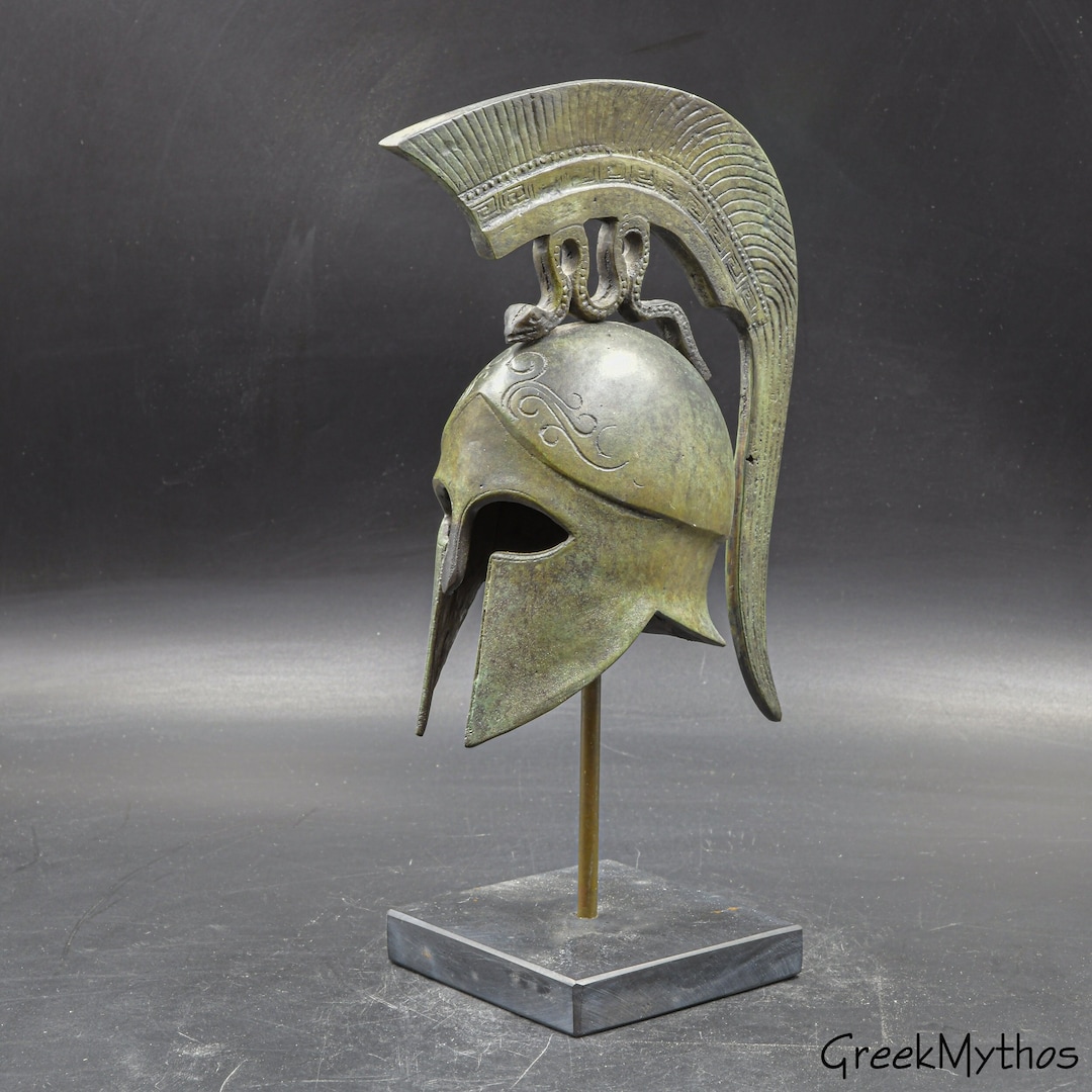 Ancient Greek Bronze Helmet With Spiraling Serpent Crest, Spartan ...