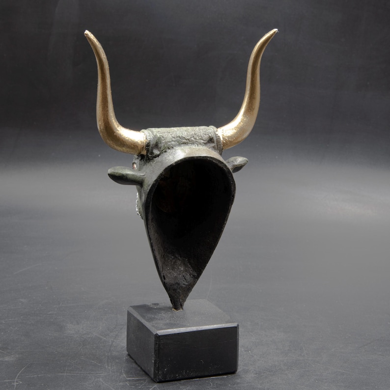 Greek Minoan Bull Statue, Bullhead Bronze Sculpture, Greek Mythology ...