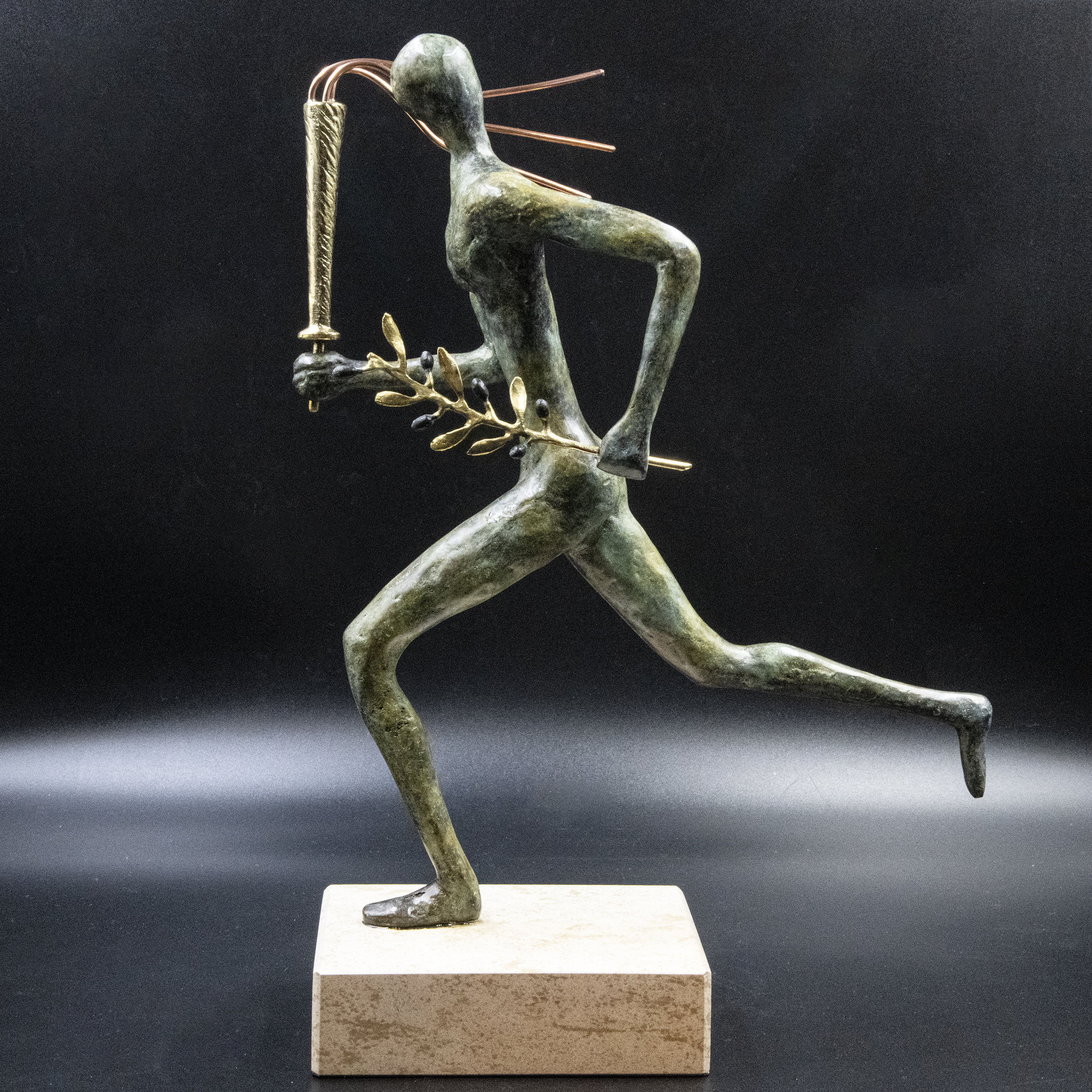 Olympic Games Torchbearer, Greek Athlete Statue bearing Torch and Olive ...