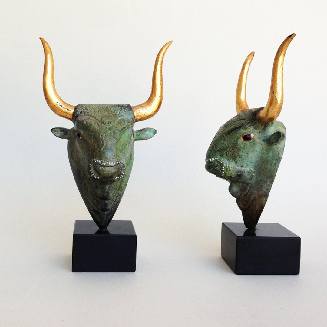 Minoan Bull Head Bronze Statue, Greek Mythology Minotaur, Museum ...