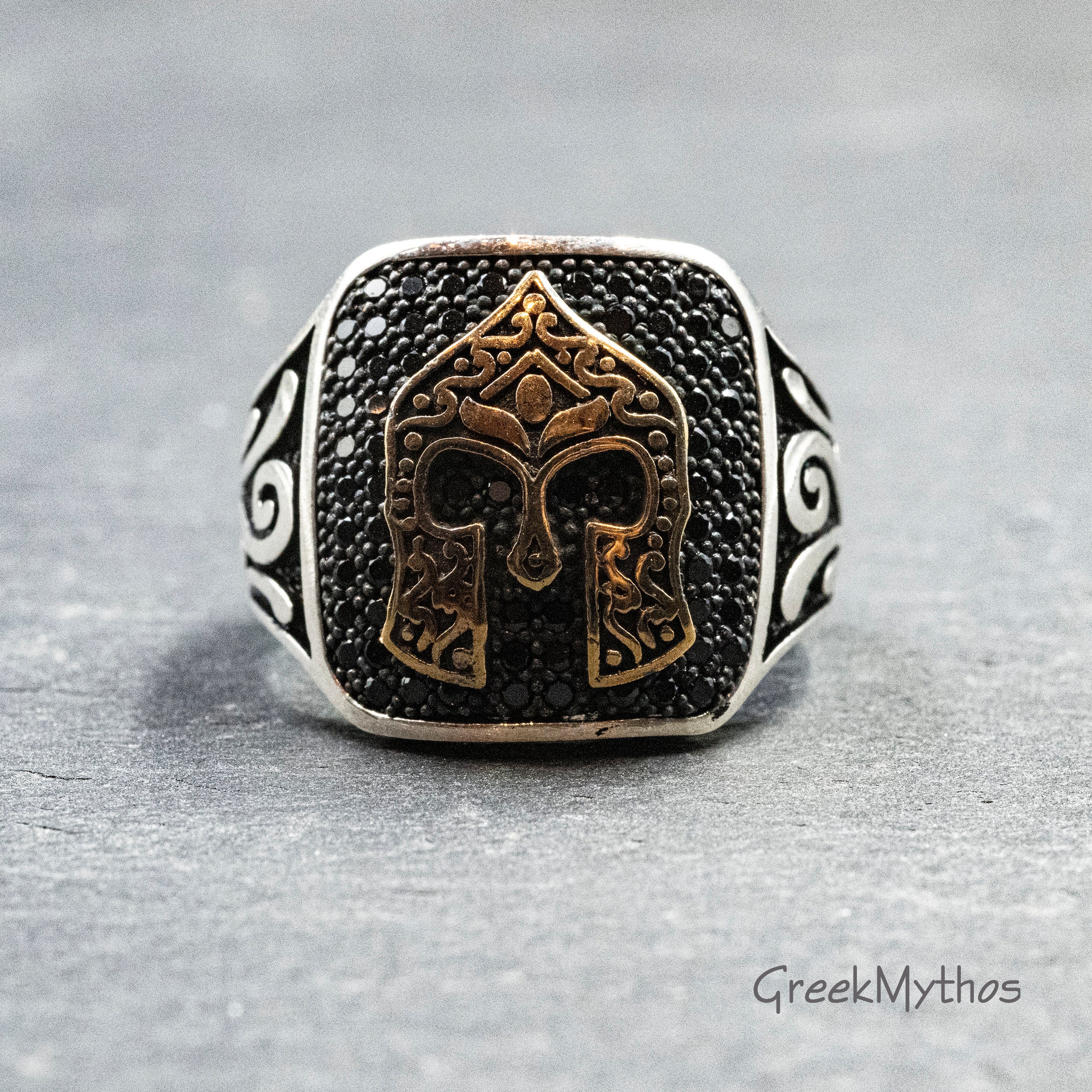 Greek Spartan Brass Helmet on Sterling Silver Ring, Men's Chevalier ...