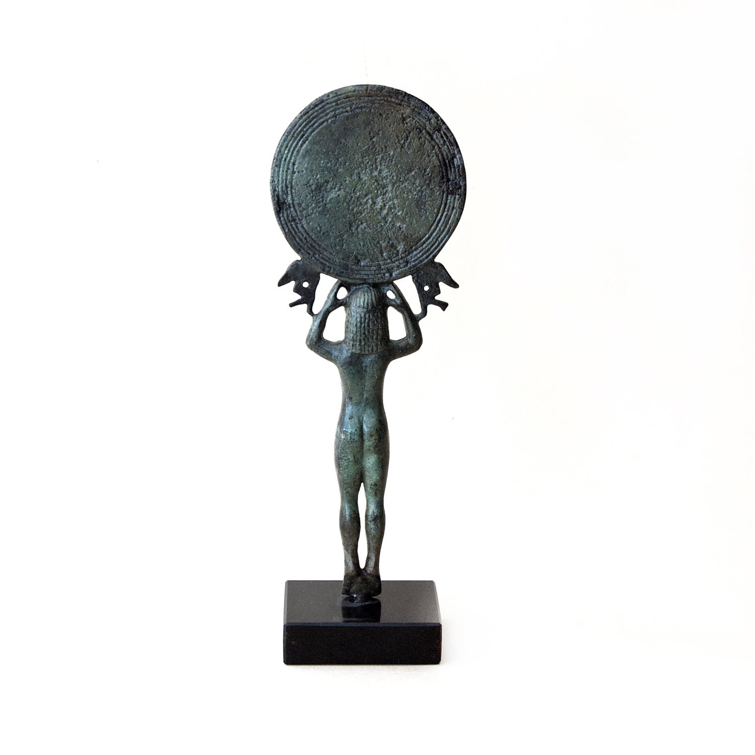 Ancient Greek Bronze Mirror with Support of a Young Boy and Two Cupids ...