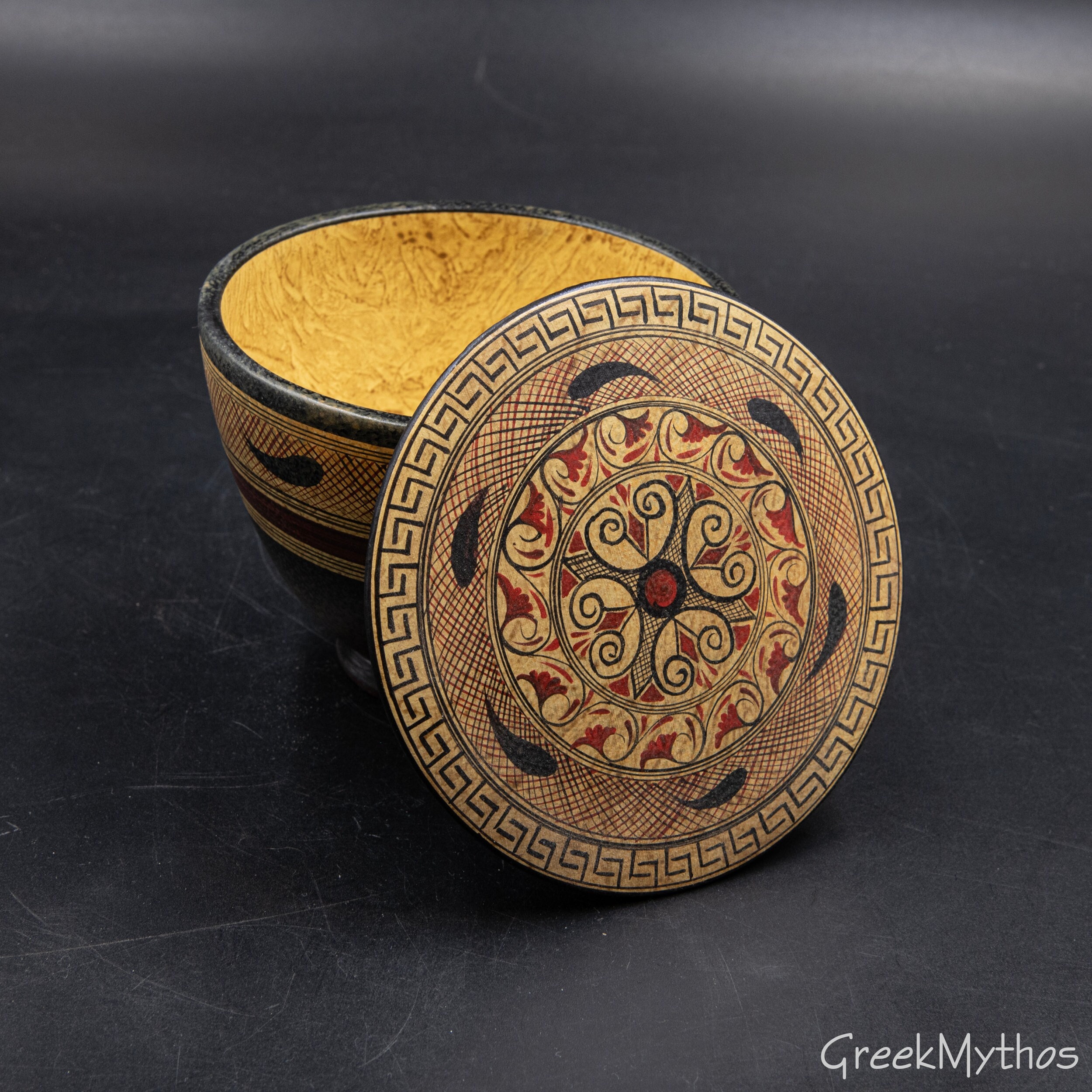Hand-Painted Vase with Lid, Ancient Greek Terracotta Container with ...