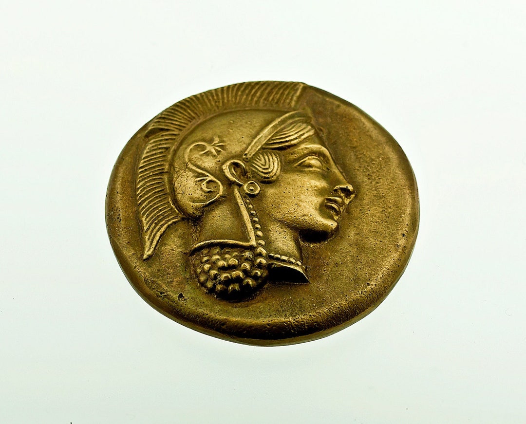 Ancient Greek Coin Bronze Paperweight With Goddess of Wisdom - Etsy