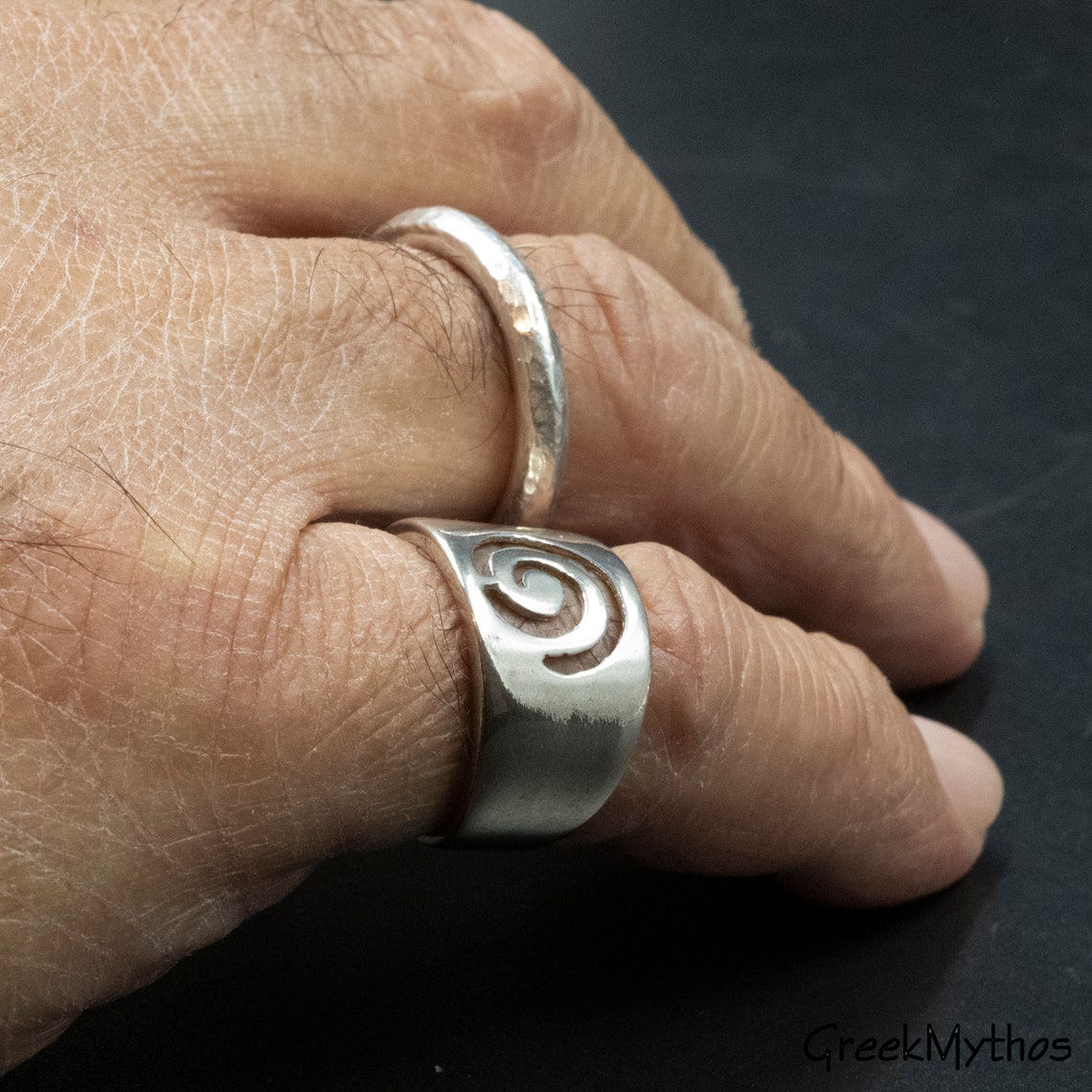Wide Band Sterling Silver Spiral Ring, Unisex Infinity Symbol Statement ...