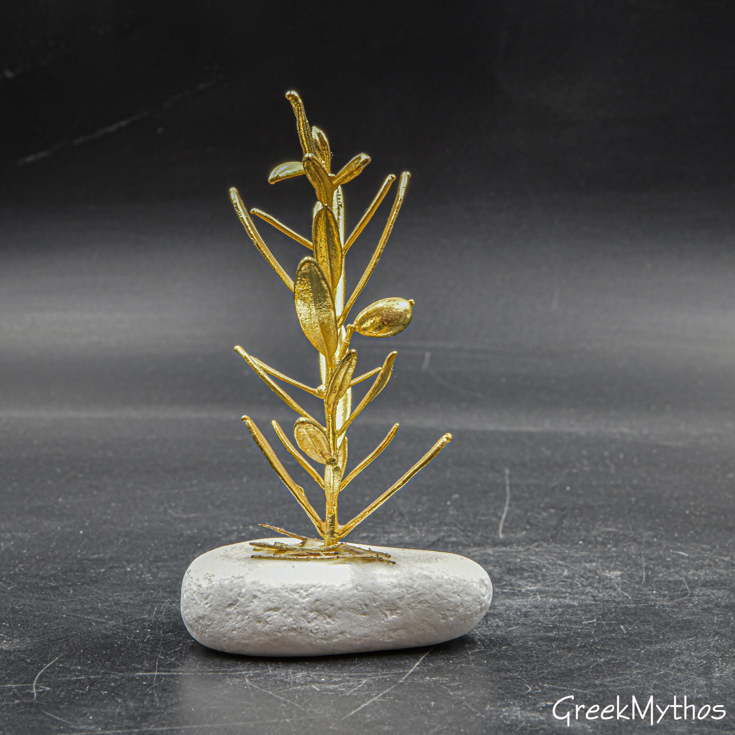 Gold Olive Tree Branch on White Marble, Real Natural Olive Tree Branch ...