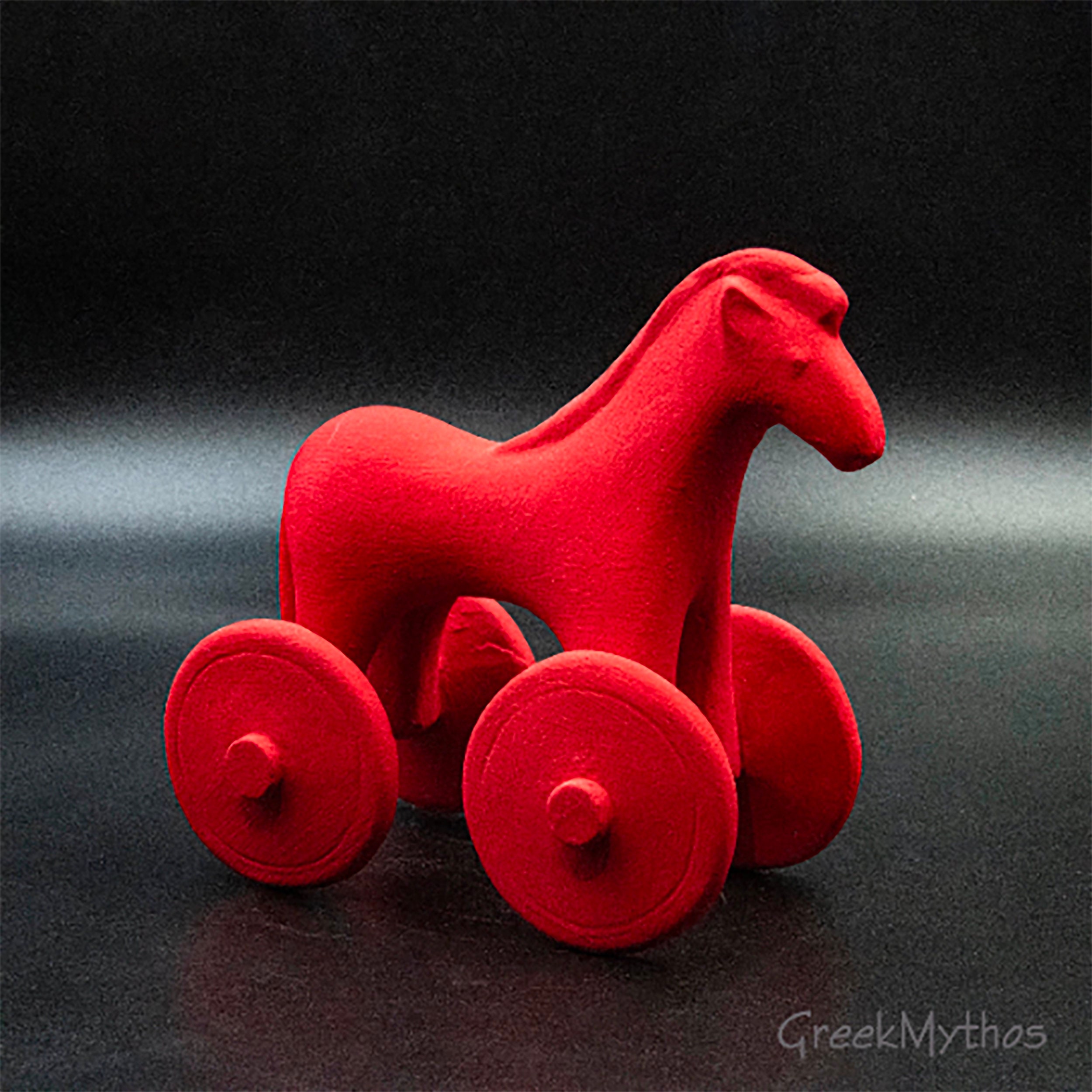 Ancient Greek Little Red Horse on Wheels, Trojan Horse Statue, Child's ...