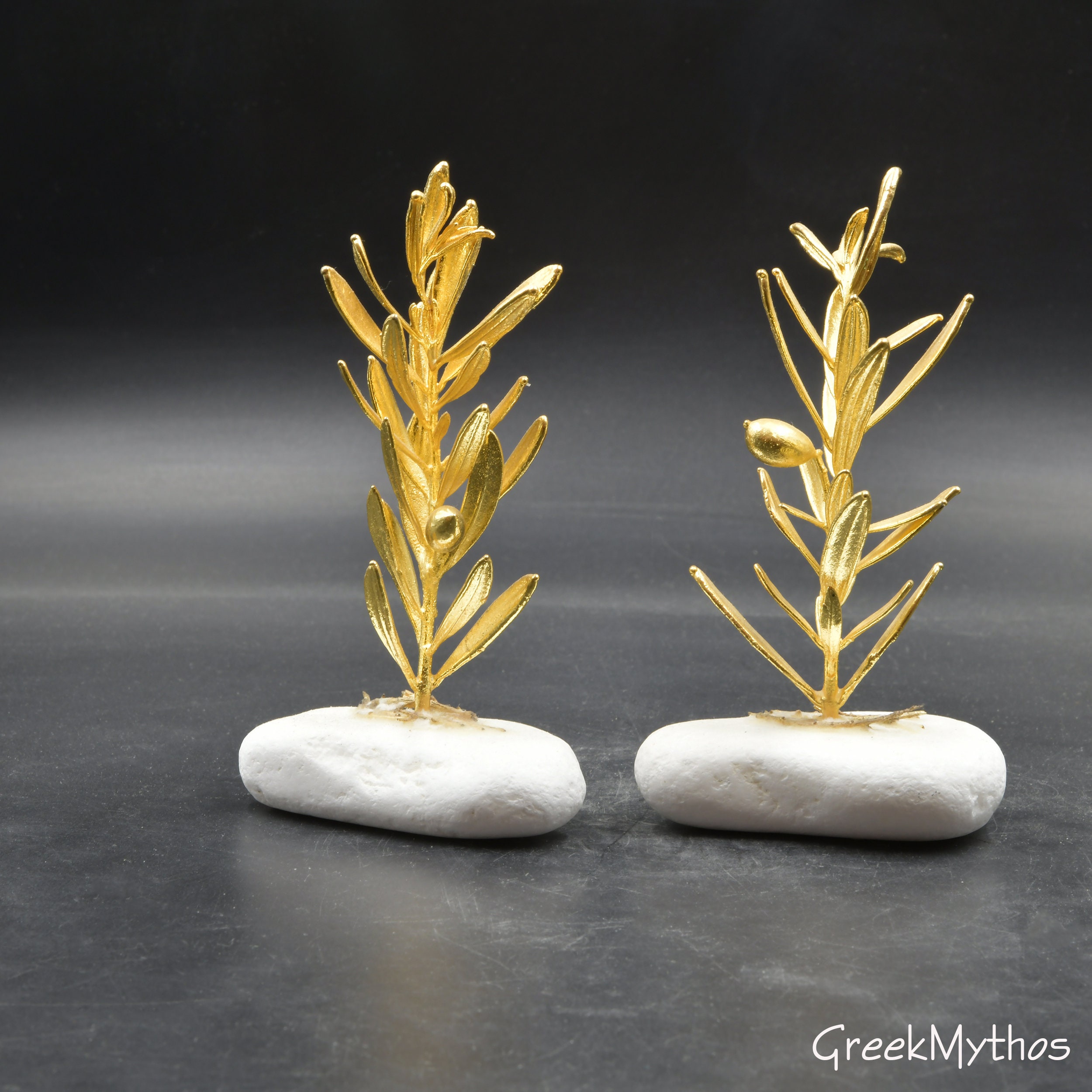 Gold Olive Tree Branch on White Marble, Real Natural Olive Tree Branch ...