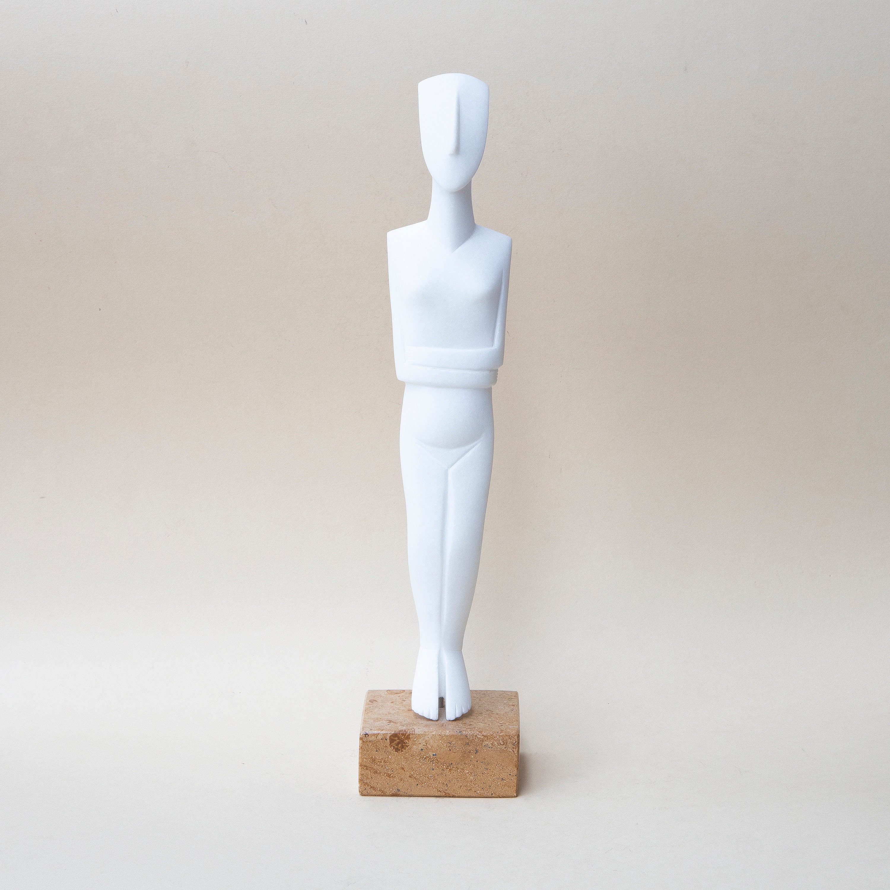 Greek Cycladic Figurine Statue Handsculpted on White Marble, Minimalist ...