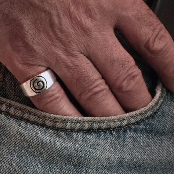 Sterling Silver Wide Band Spiral Ring Unisex Infinity Symbol | Etsy