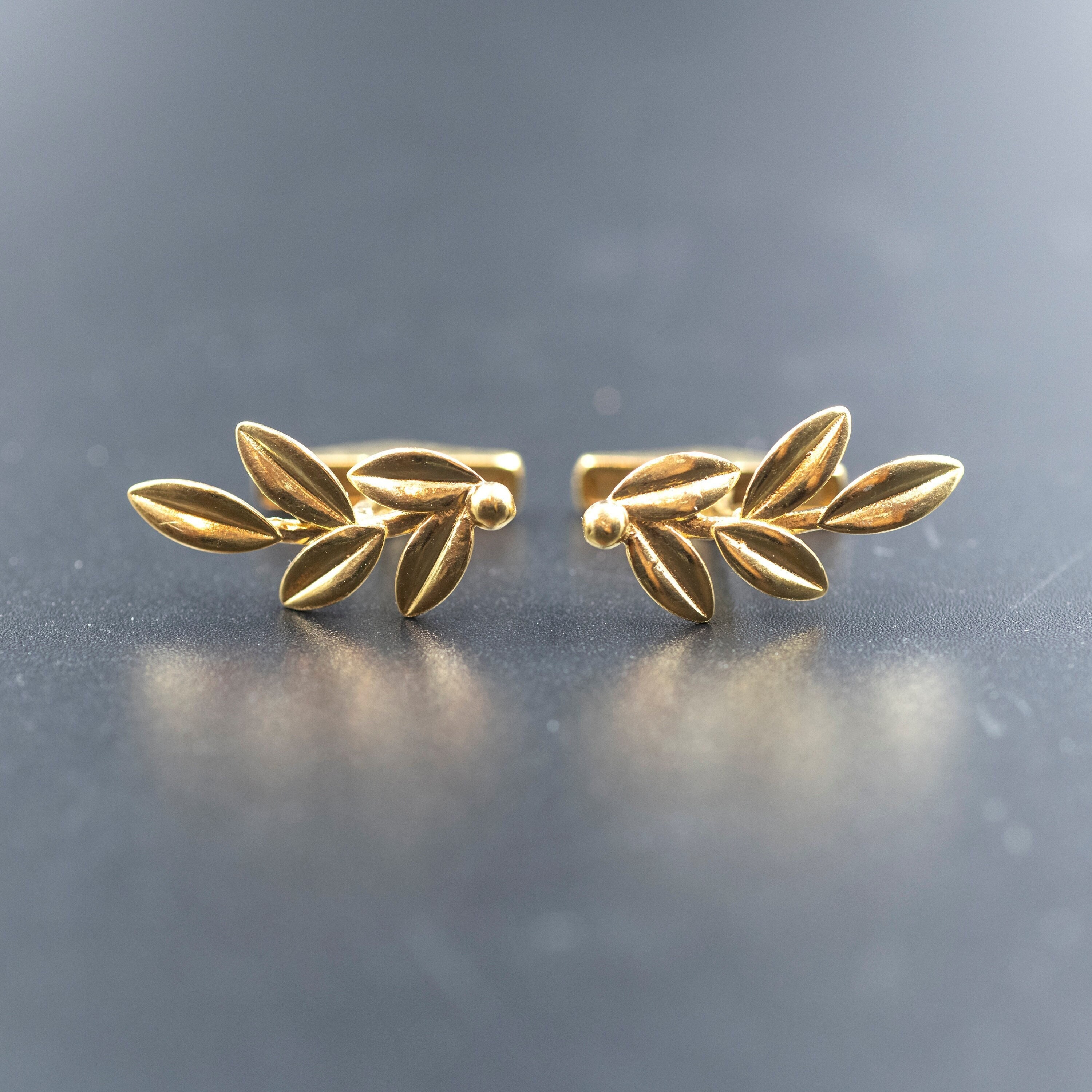 Gold Leaves Cuff Links, Olive Leaf Cufflinks, Greek Goddess Athena