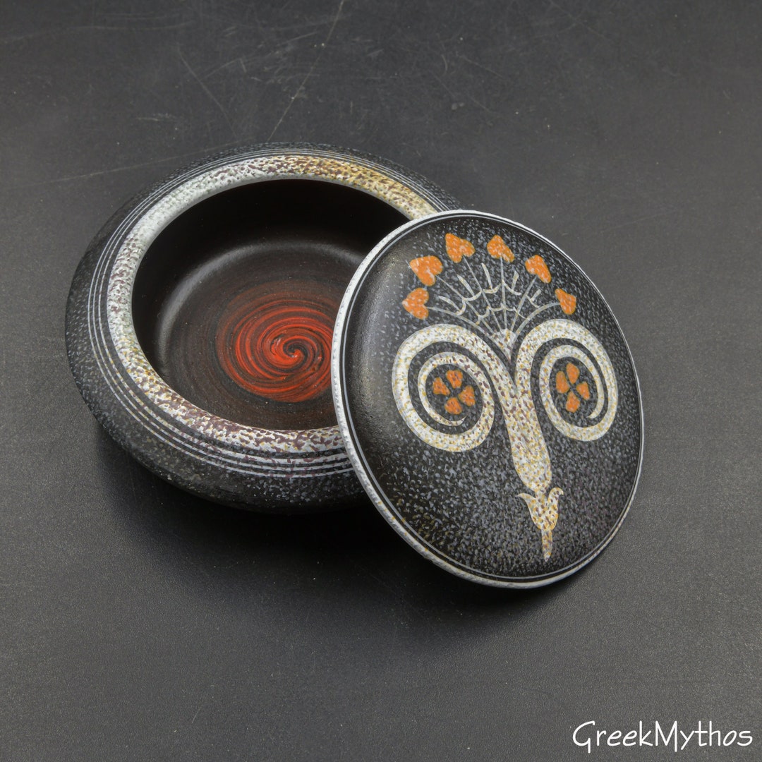 Minoan Greek Ceramic Small Box, Hand-painted Terracotta Pyxis With ...