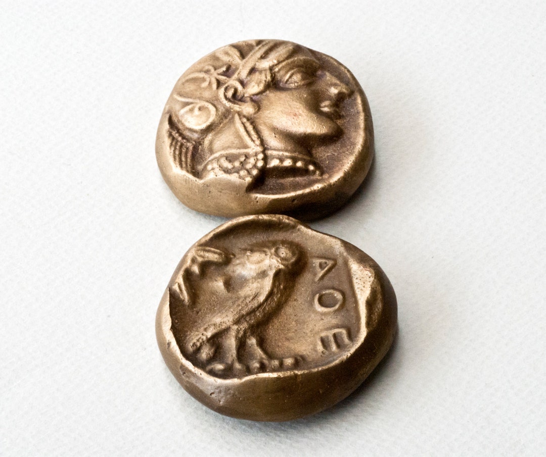 Ancient Greek Coin Small Paperweight With Goddess of Wisdom Athena and ...