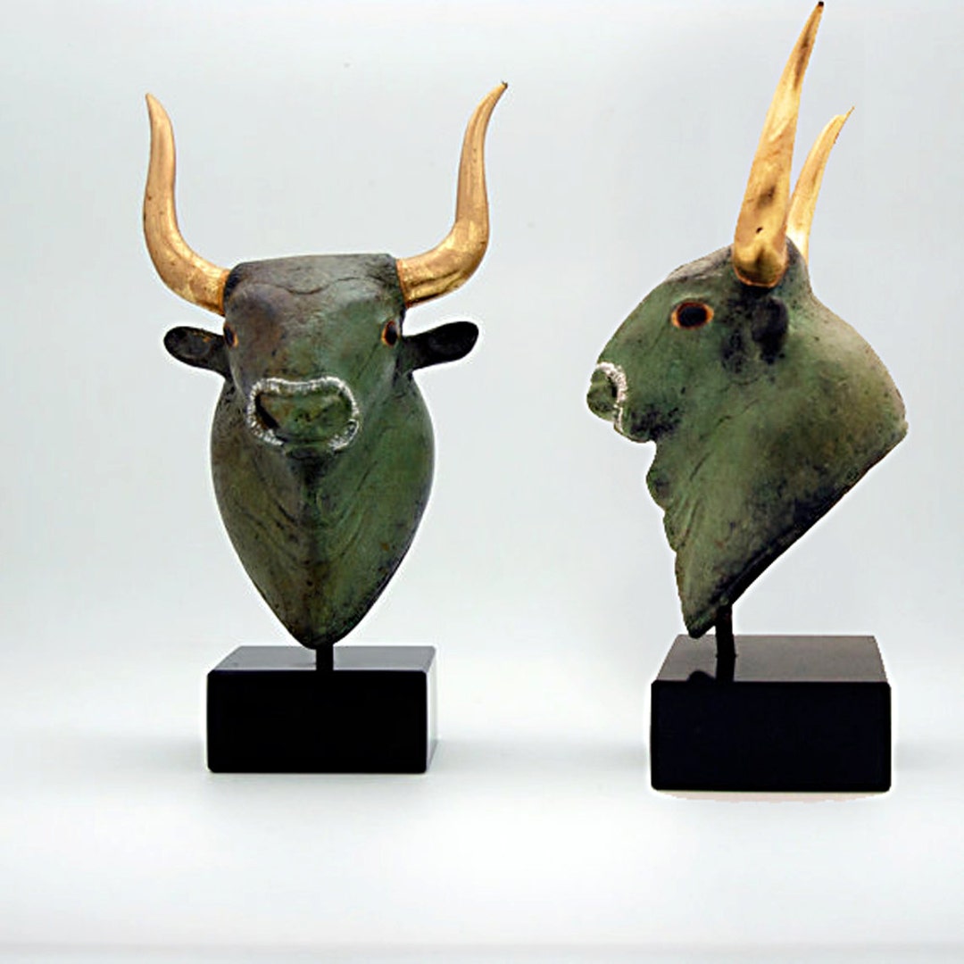 Greek Minoan Bull Head Bronze Statue, Ancient Crete Minotaur Sculpture ...